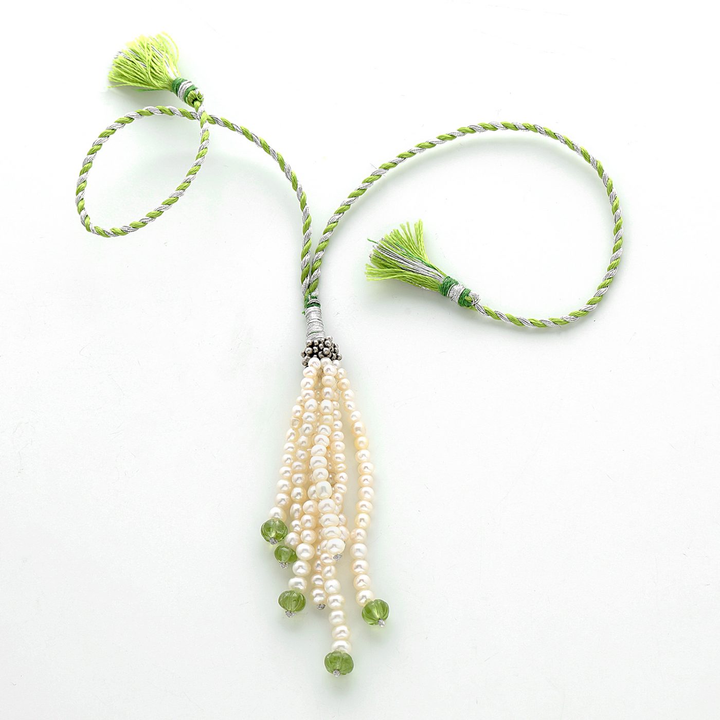 Peridot Beads And Natural Pearls with Silver Beads Lumbi Rakhi - Jaipur ...
