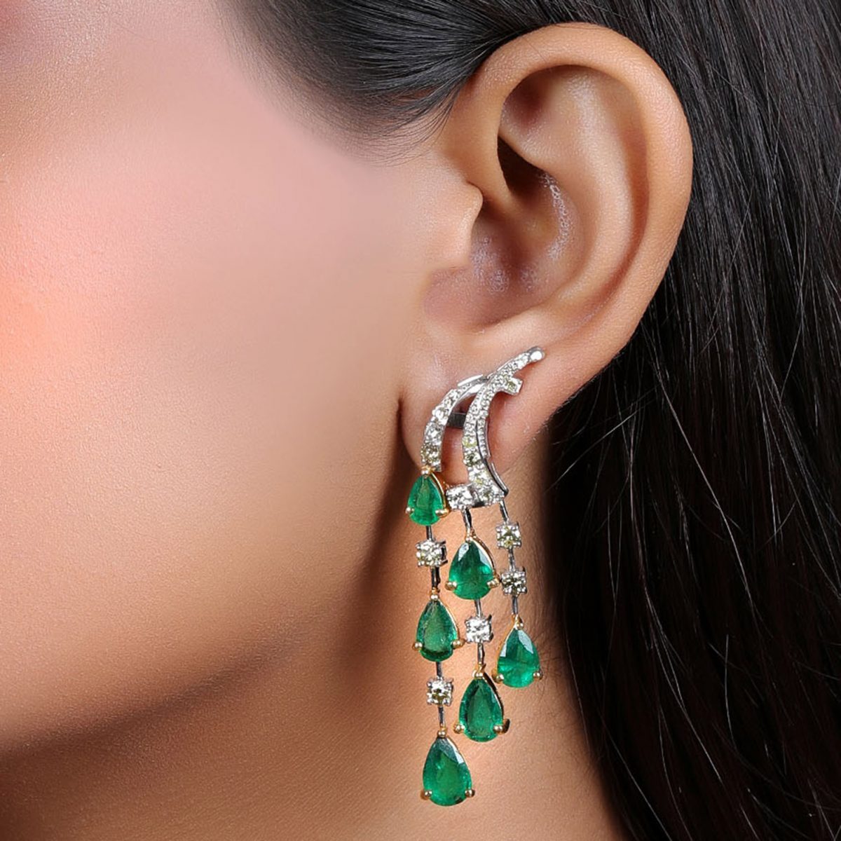 Emerald Drop Diamond Earrings - Jaipur Jewels