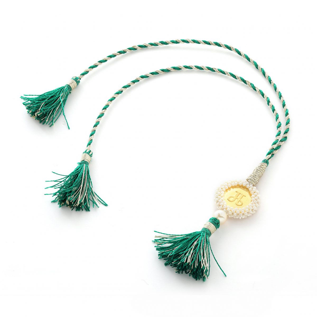 Gold Coin With Pearls Guthani Work Lumbi Rakhi - Jaipur Jewels