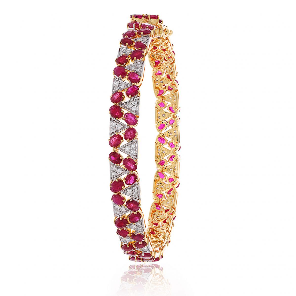 Mozambique Oval Shaped Ruby Diamond Bangle - Jaipur Jewels