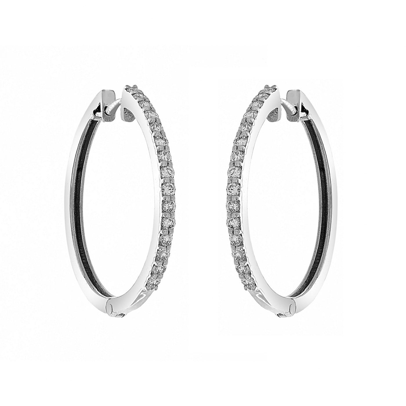 Round Diamond Hoops In White Gold - Jaipur Jewels