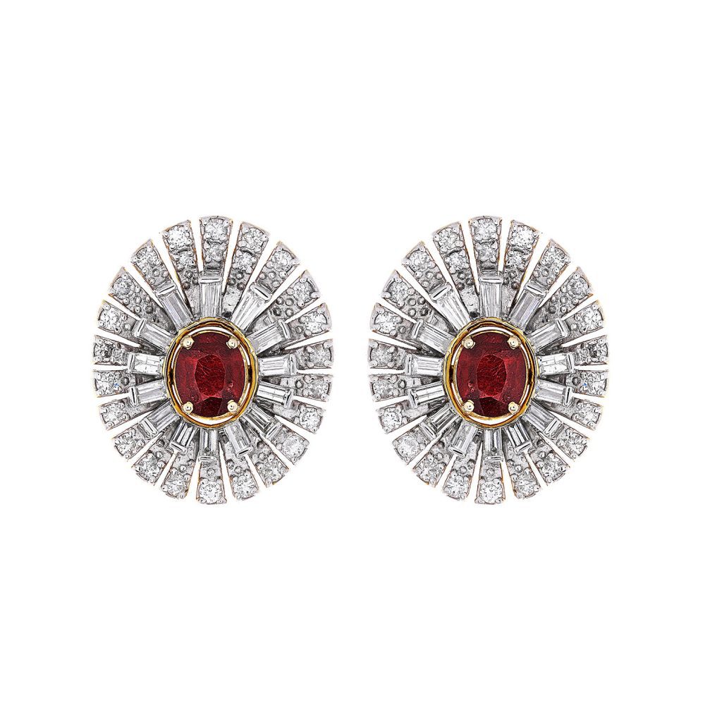 Sun Burst Oval Ruby Diamond Tops - Jaipur Jewels