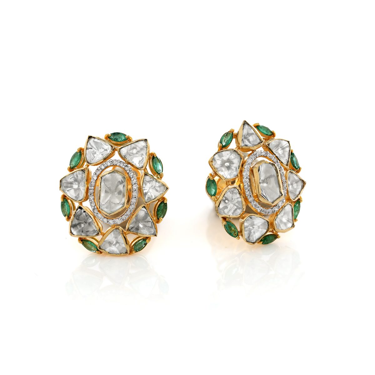 Open Setting Polki Emerald Diamond Tops - Jaipur Jewels
